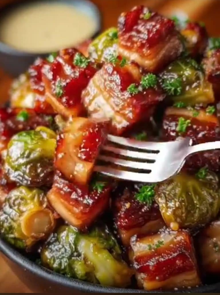 Crispy Brussels Sprouts with Maple Glazed Pork Belly – Garden Tricks